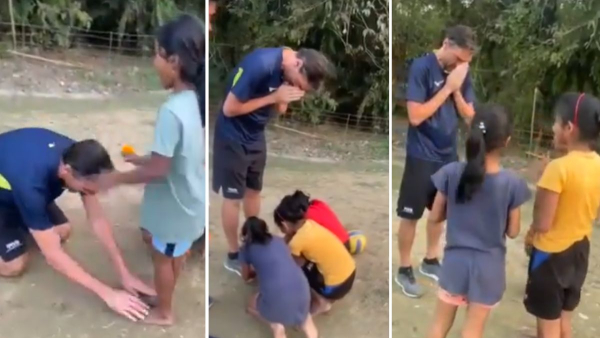 Brazilian volleyball legend Giba touches feet of young kid in Assam ...